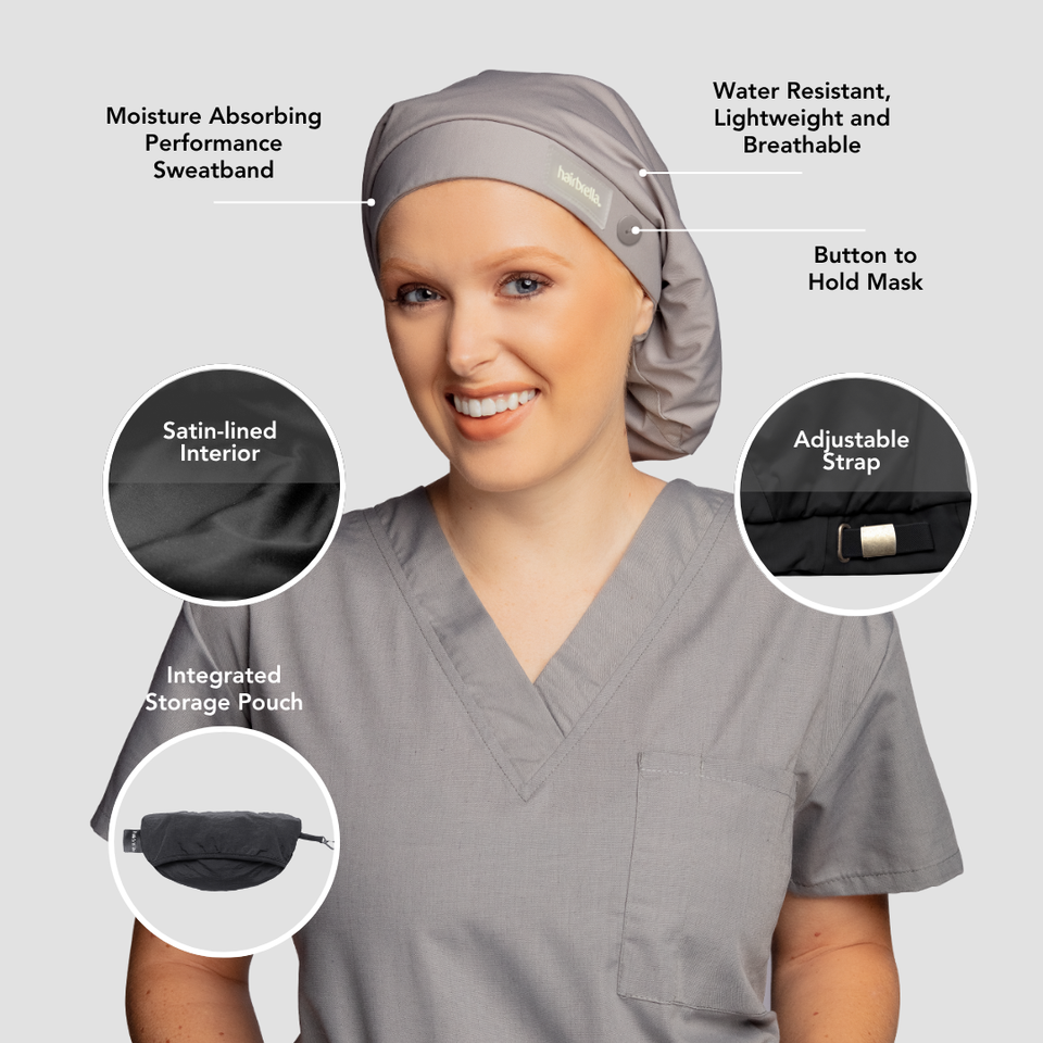 Satin-Lined Scrub Cap for Women, Adjustable, Ear Relief Buttons and ...