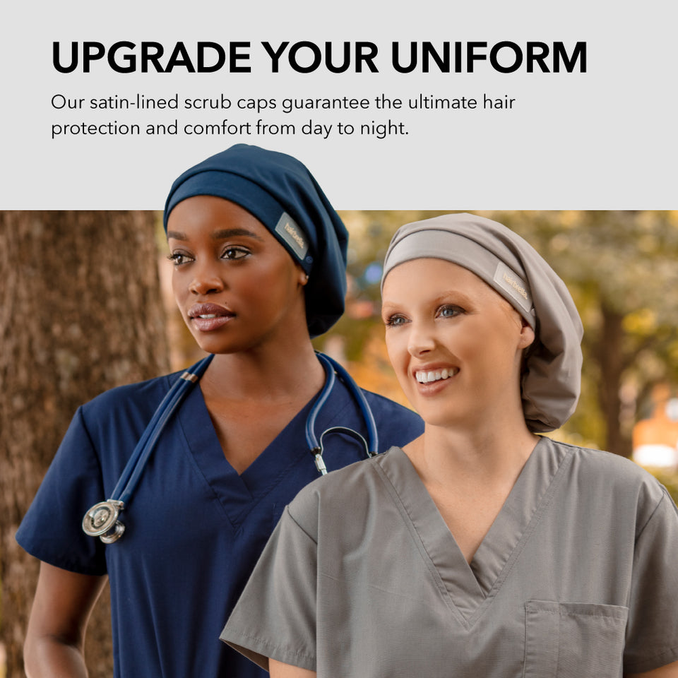 Satin-Lined Scrub Cap for Women, Adjustable, Ear Relief Buttons and ...